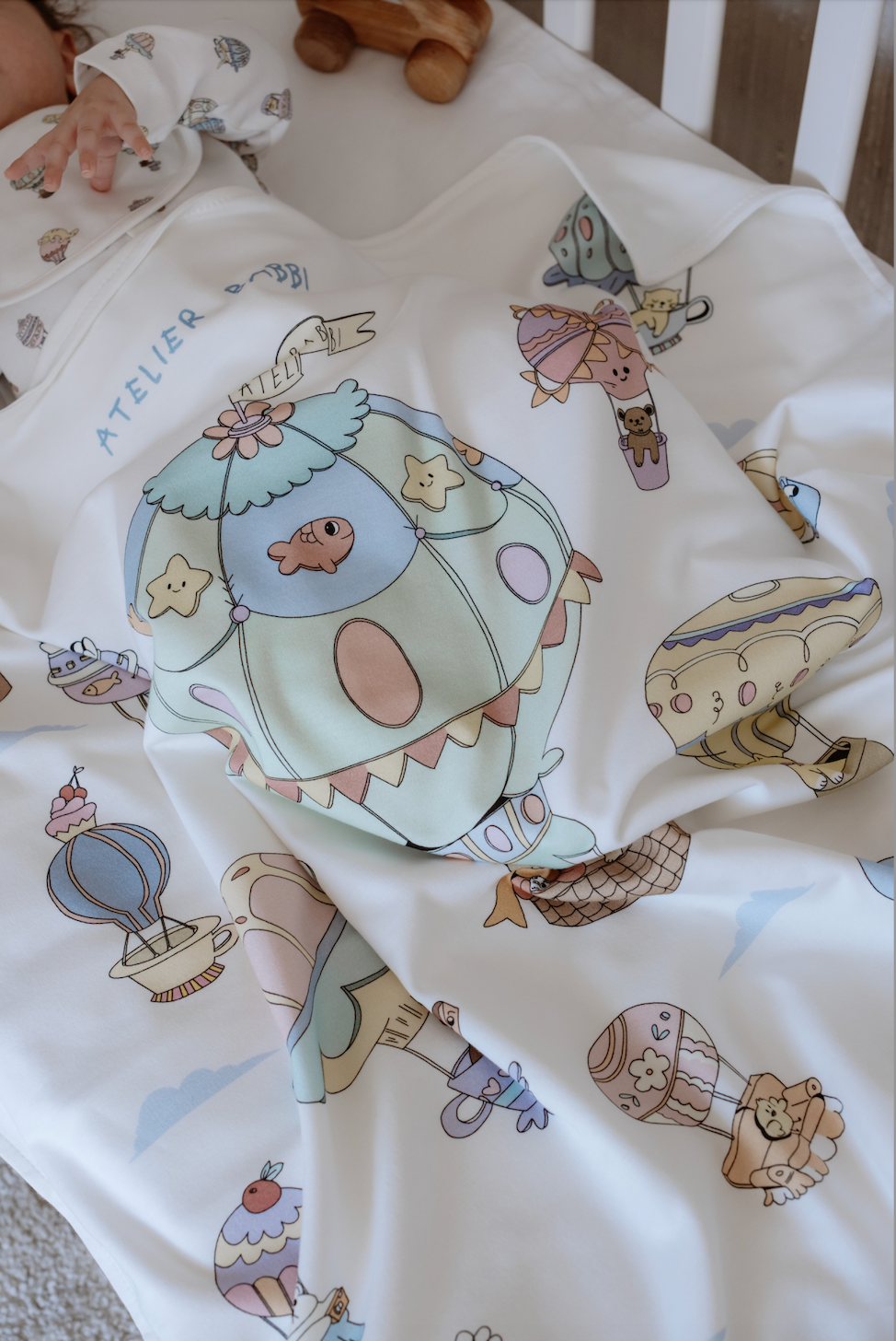 Hot Air Balloon Theme Double Sided Cotton Baby Blanket | Atelier Babbi